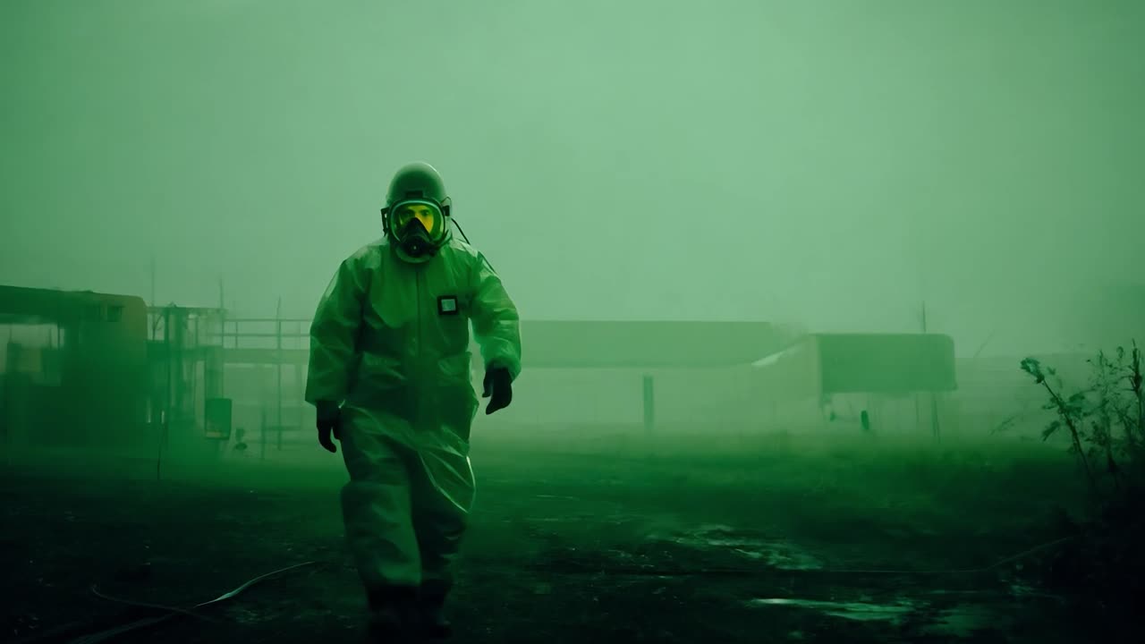 Post-apocalyptic hazmat scene Premium Stock Video Footage