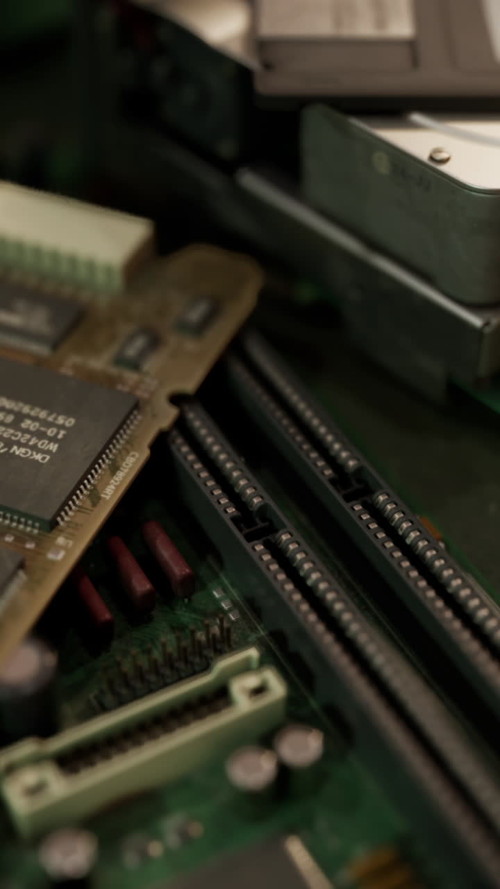Premium stock video - Close-up of old computer circuit board and hardware