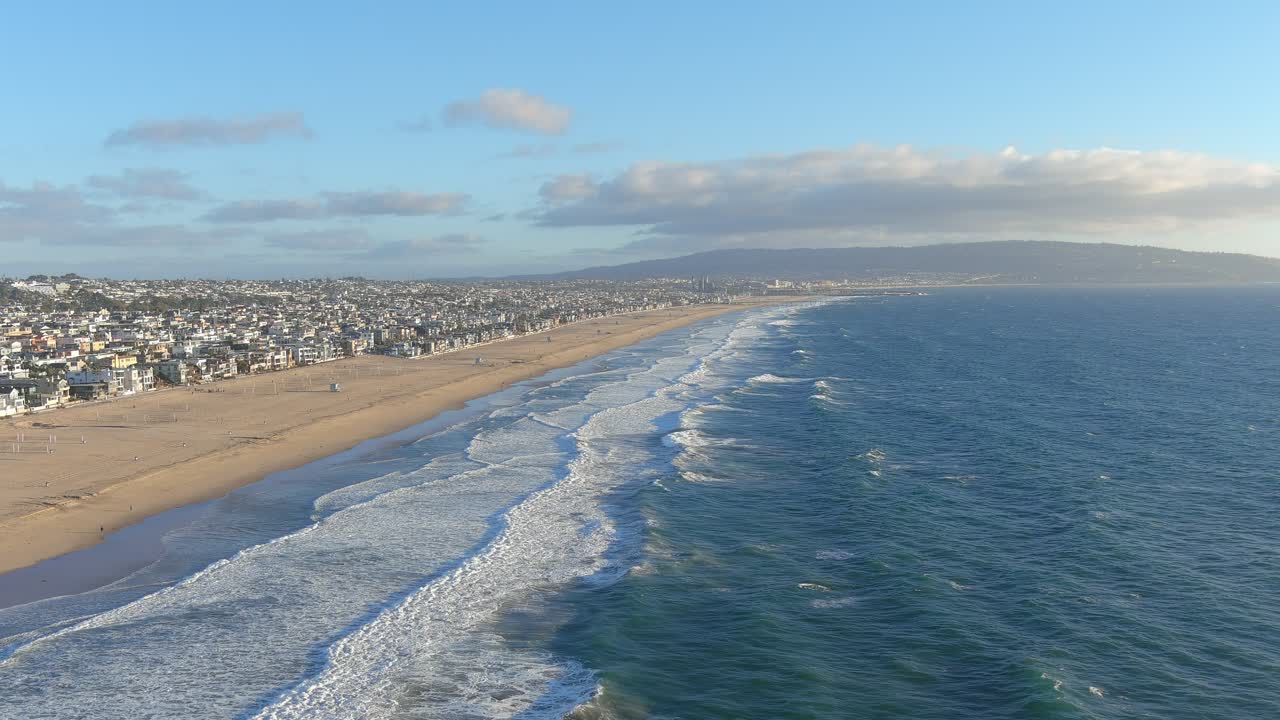 Manhattan beach | ocean waves | mountain backdrop | just before sunset ...