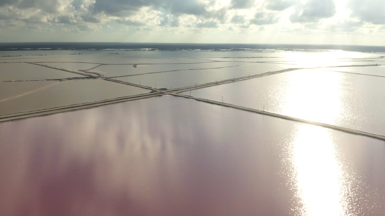 Salt Evaporation Ponds With Pink Saline Water In Mexican Yucatan Bay ...