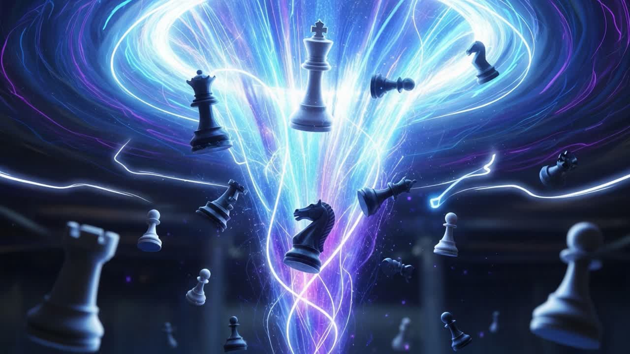 An Enigmatic Dance of Chess Pieces: A Magical Display of Strategy and Movement Captured in a ...
