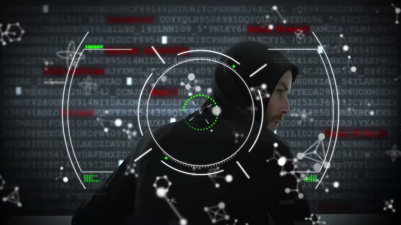 Animation Of Scope Scanning And Molecules Over Hacker Free Stock Video ...
