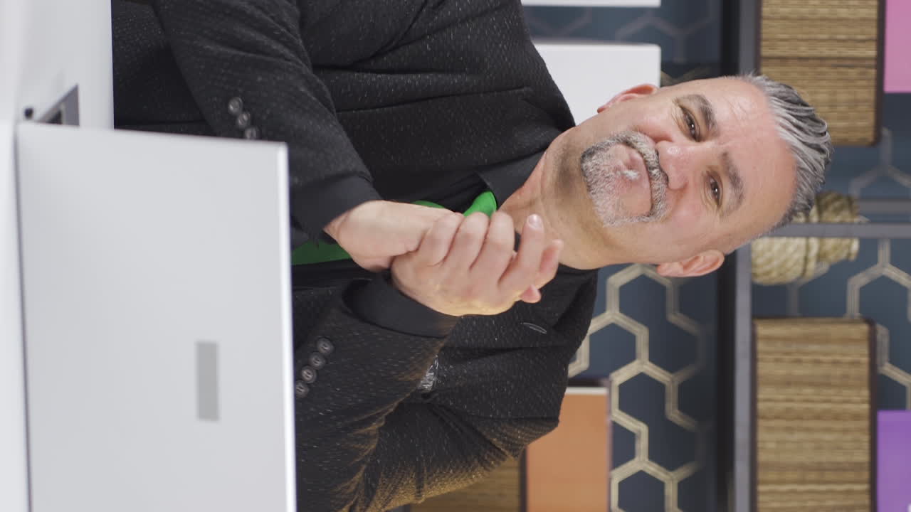 Vertical Video Of Businessman Clapping While Looking At Camera With ...