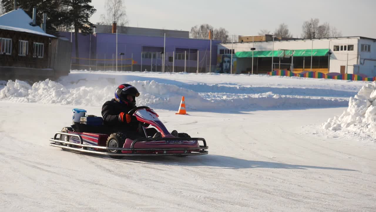 Ice Go-Karting in Winter | Premium Stock Video Footage