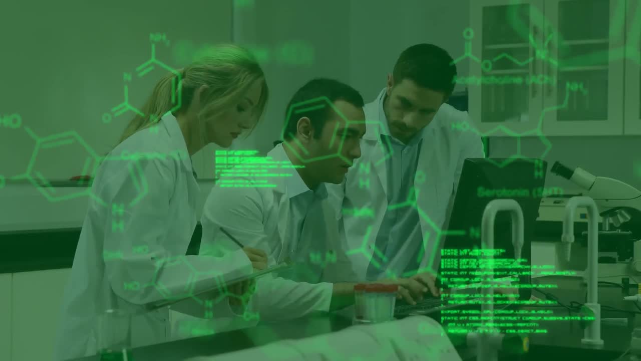 Premium stock video - Scientists working in a laboratory with data and ...