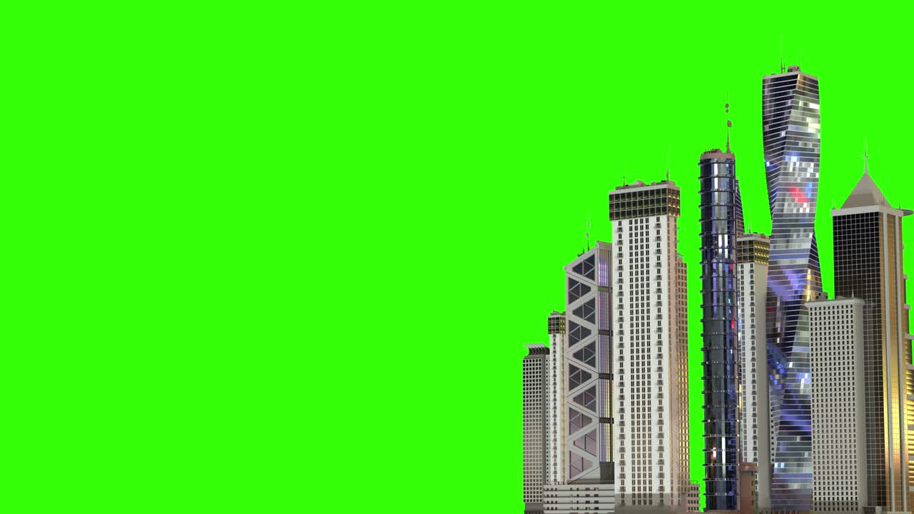 Skyscrapers buildings, city district on green screen, isolated ...