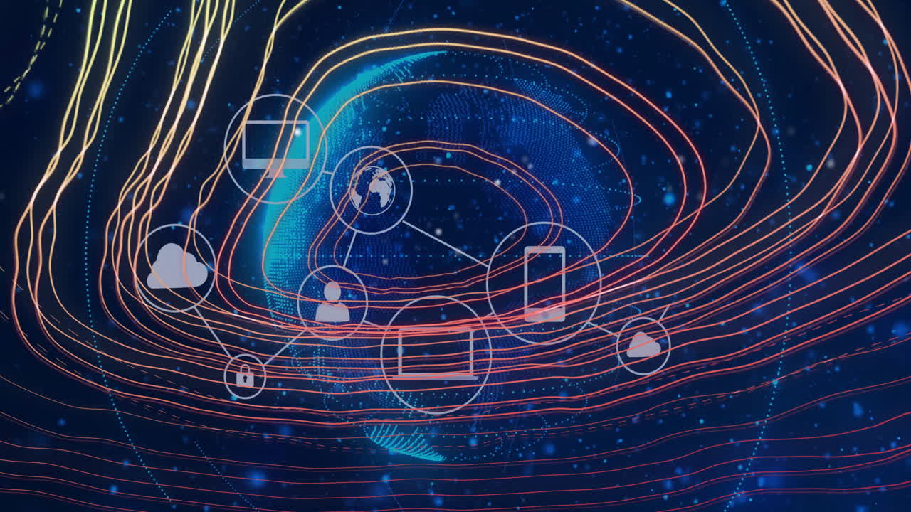 network connectivity icons and data flow animation over abstract digital background | freepik