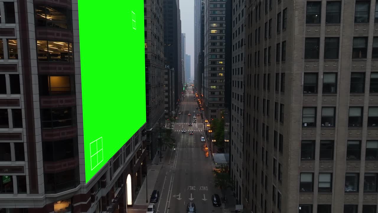Urban Street In USA City With A Green Screen Billboard On A Skyscraper ...