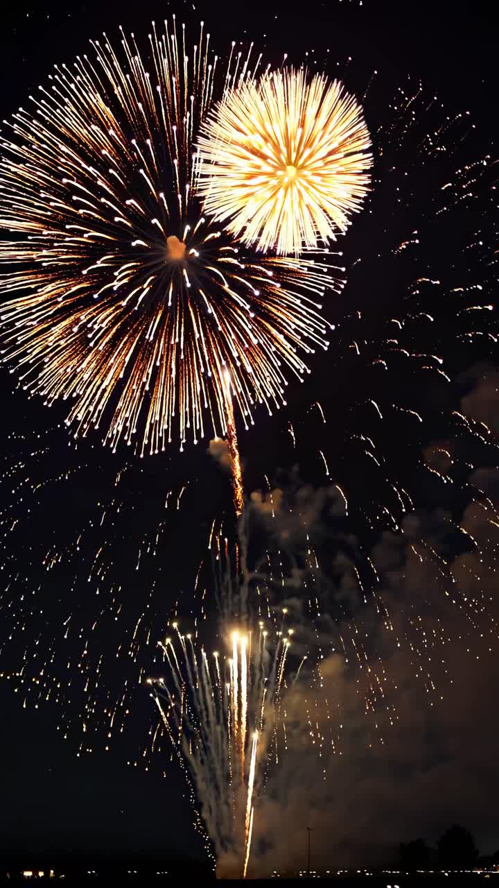 A vibrant fireworks display captured from a low-angle, showcasing ...
