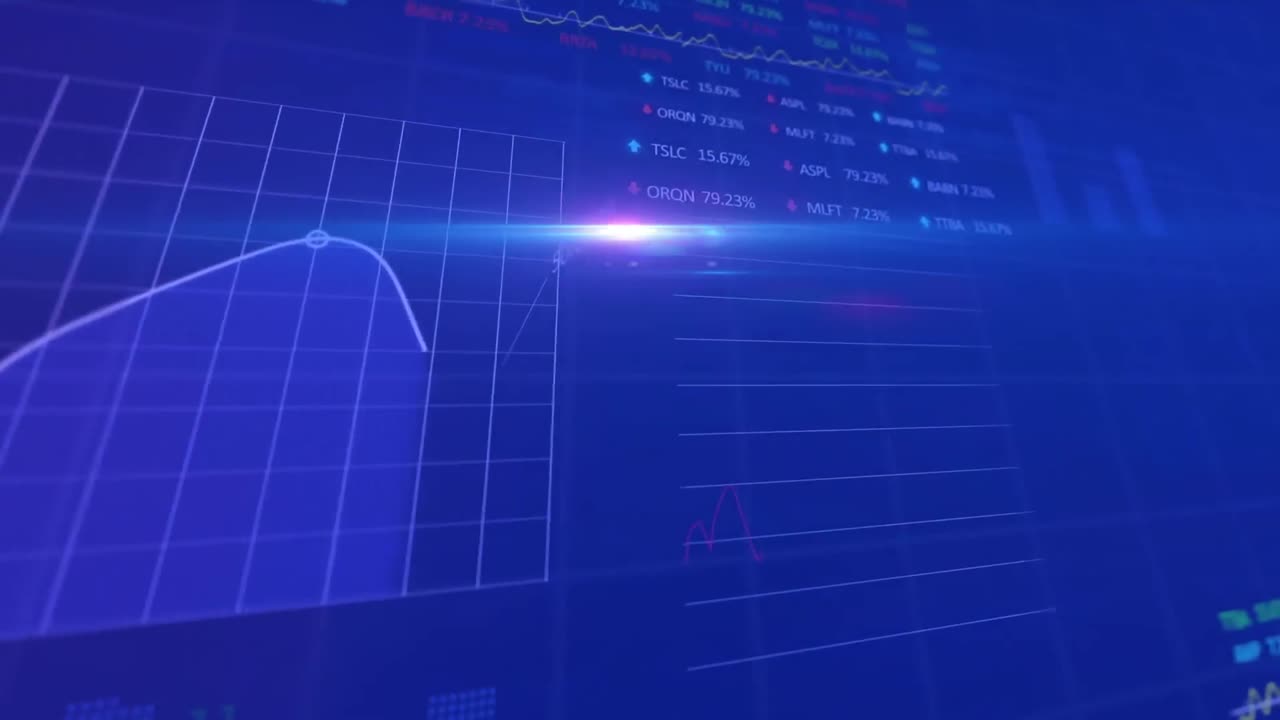 Animation Of Multiple Graphs And Stock Market Data Moving On Blue ...