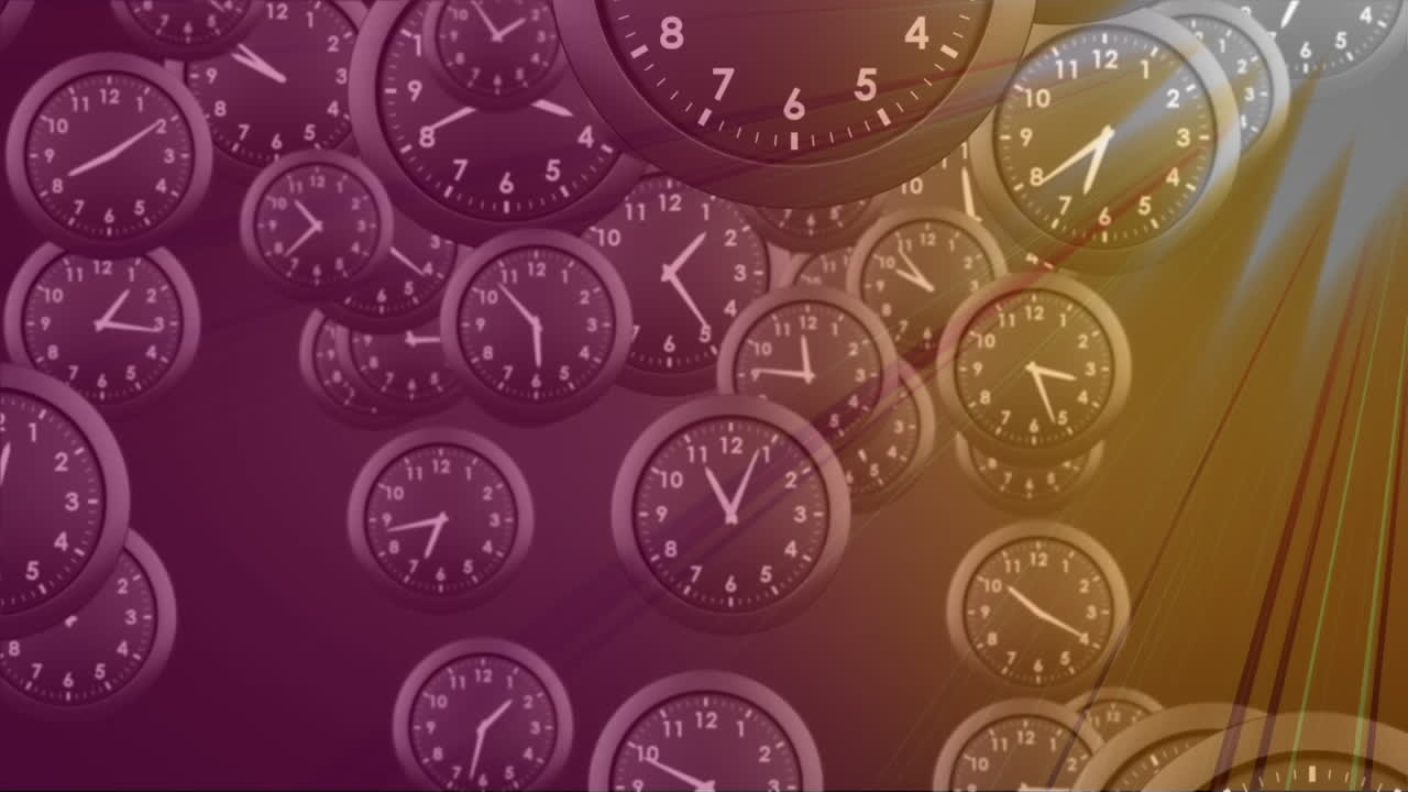 Premium stock video - Animation of multi colored sun rays over clock ...