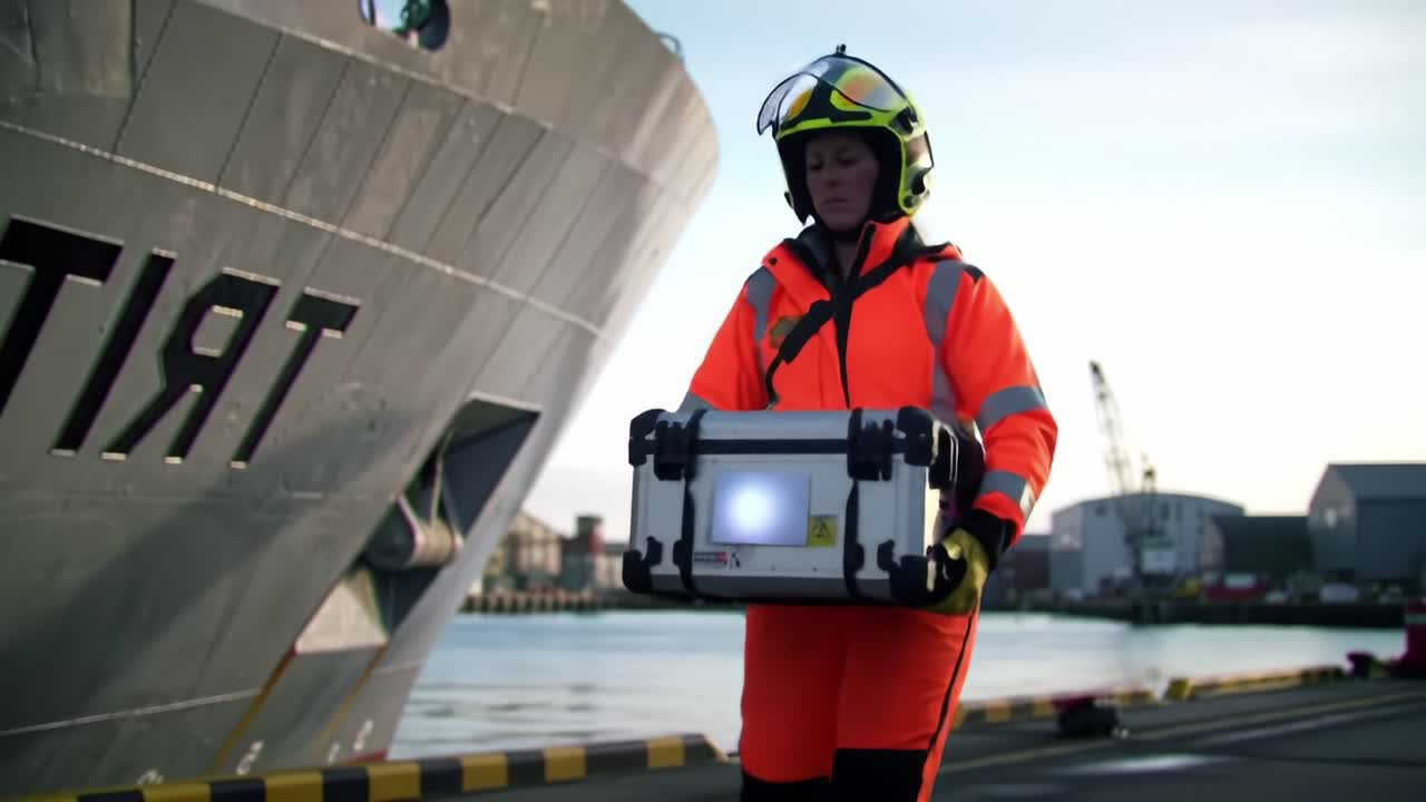 A Maritime Safety Professional in High-Visibility Gear Surveys the Port ...