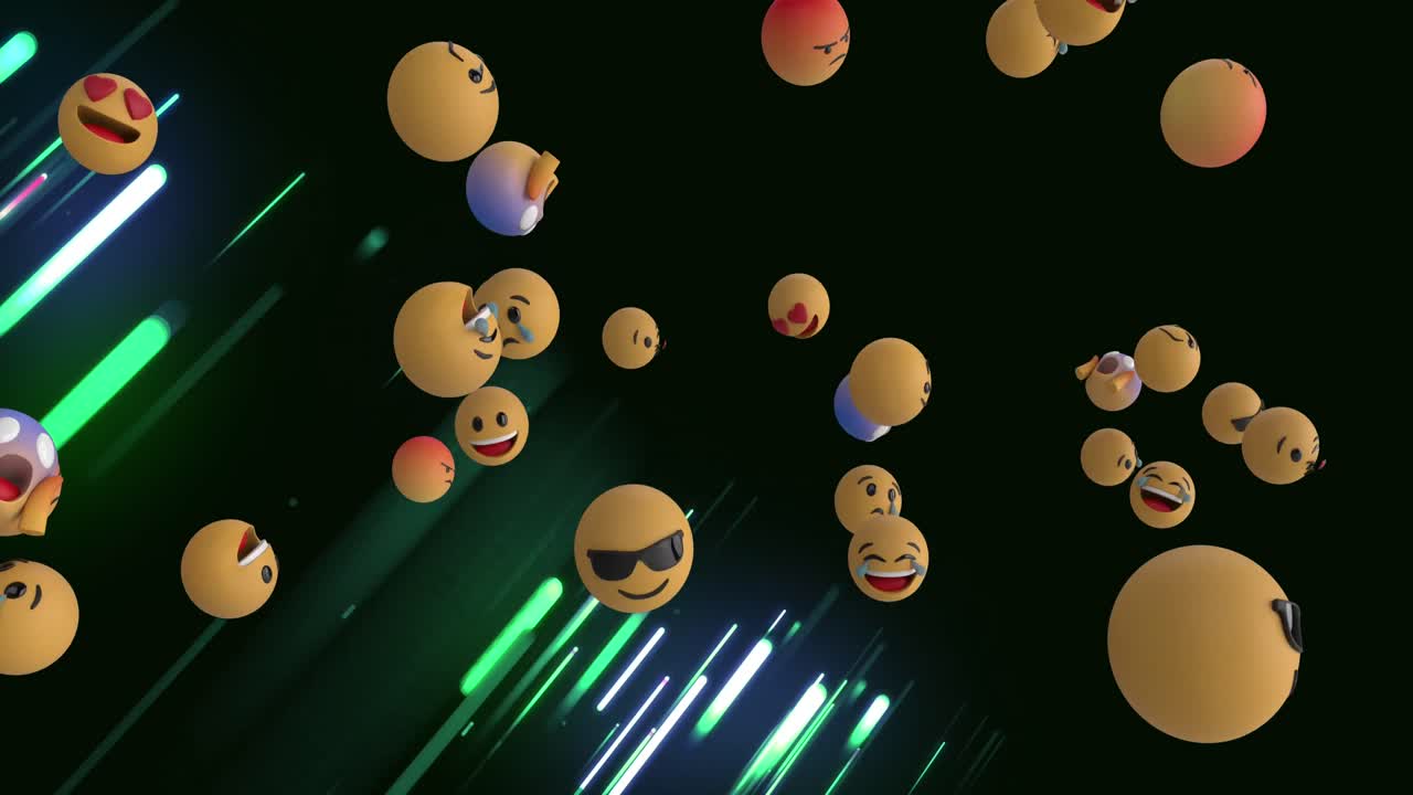 Animación de emoticones y líneas en fondo negro | Vídeo de stock Premium