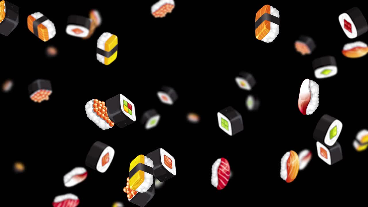 Falling Sushi Illustration | Premium Stock Video Footage