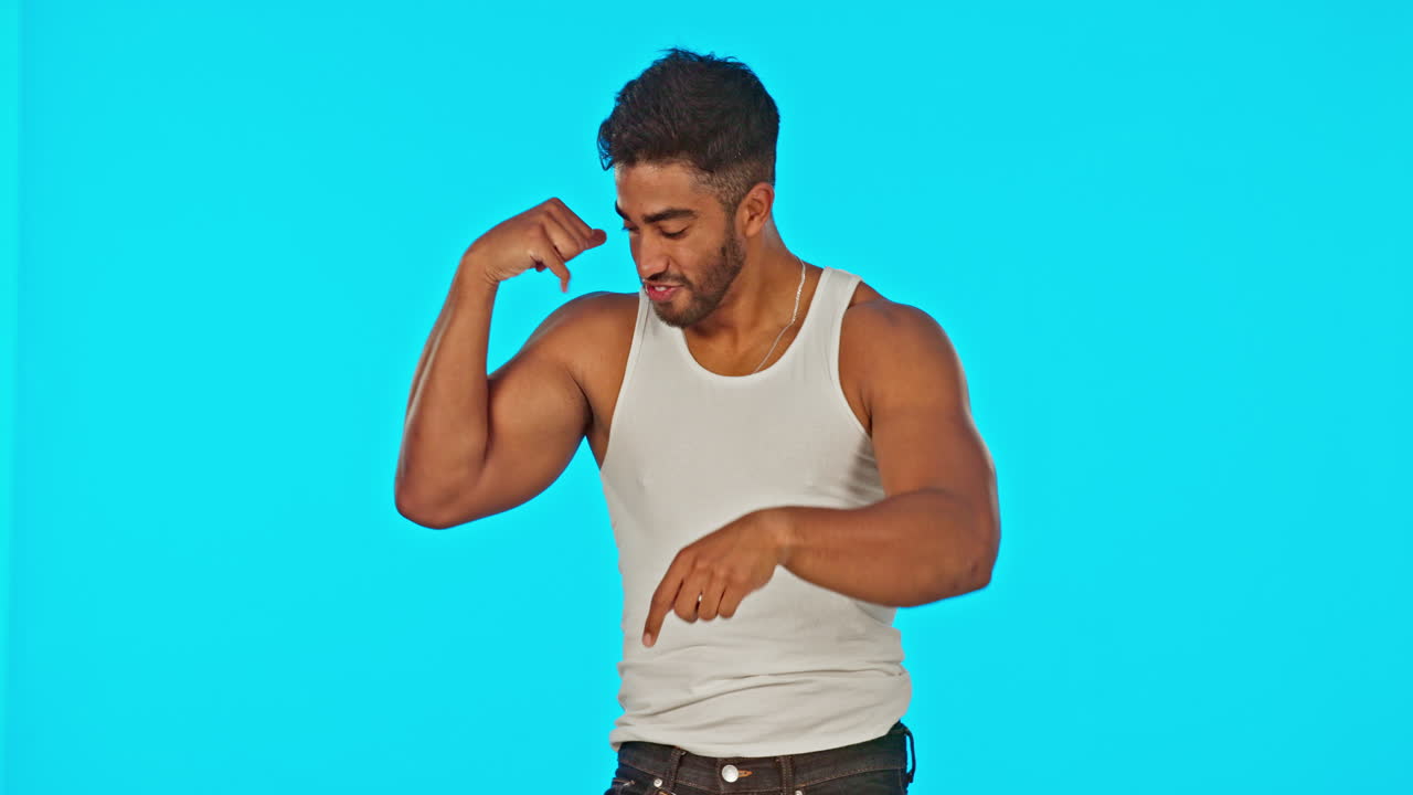 Premium stock video - Call me, muscle and face of a man with abs