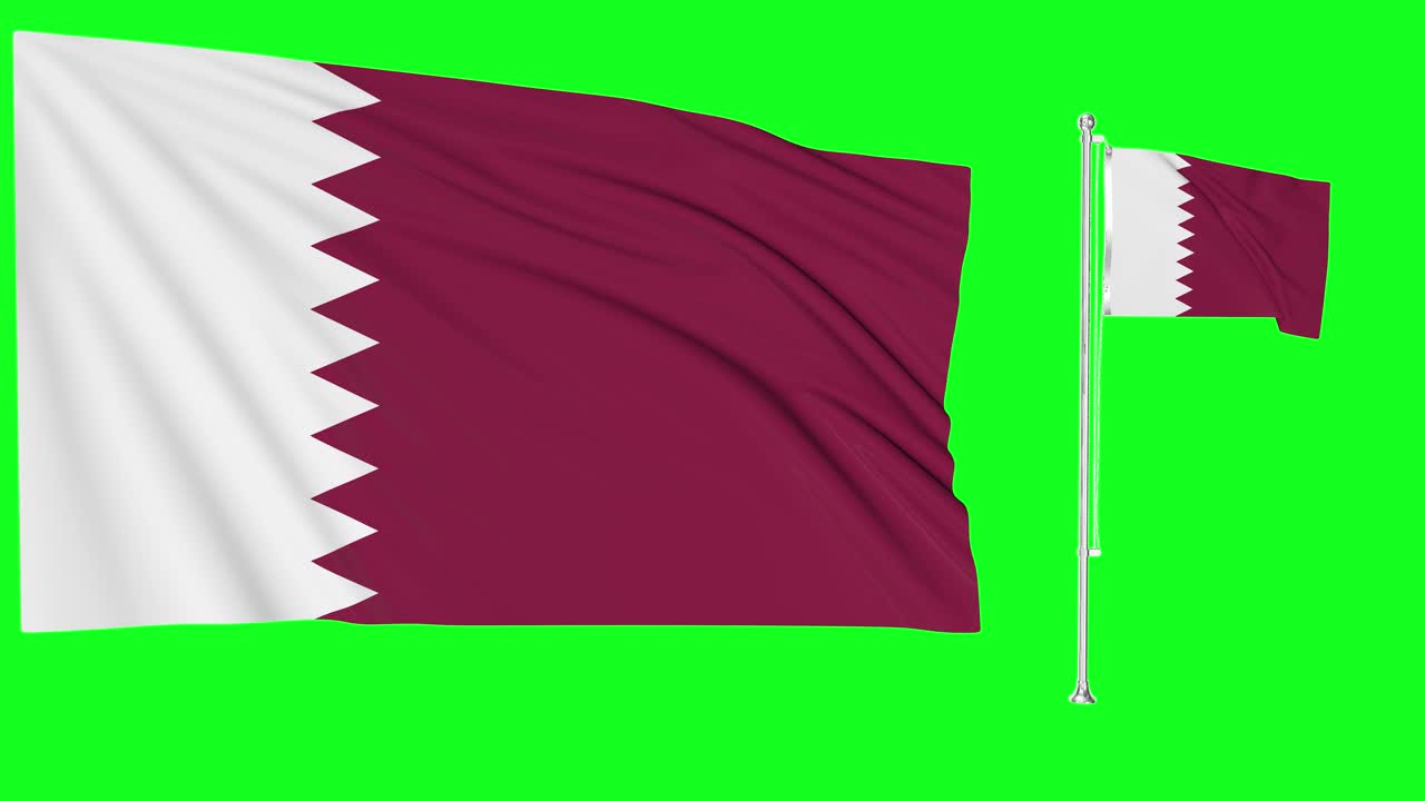 Premium stock video - Green screen waving qatar flag or flagpole