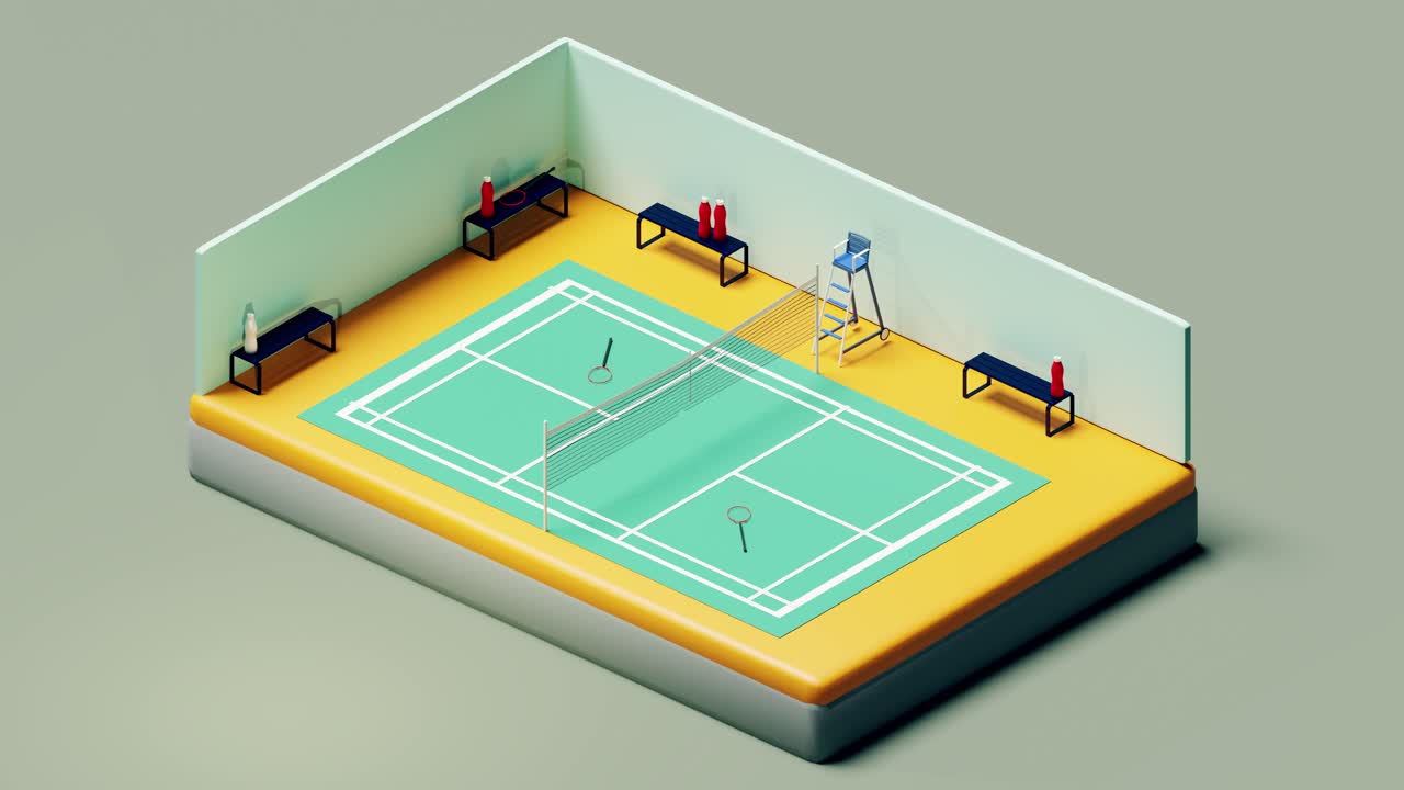3D isometric loop of tennis court with net and rackets | Vídeo de stock ...