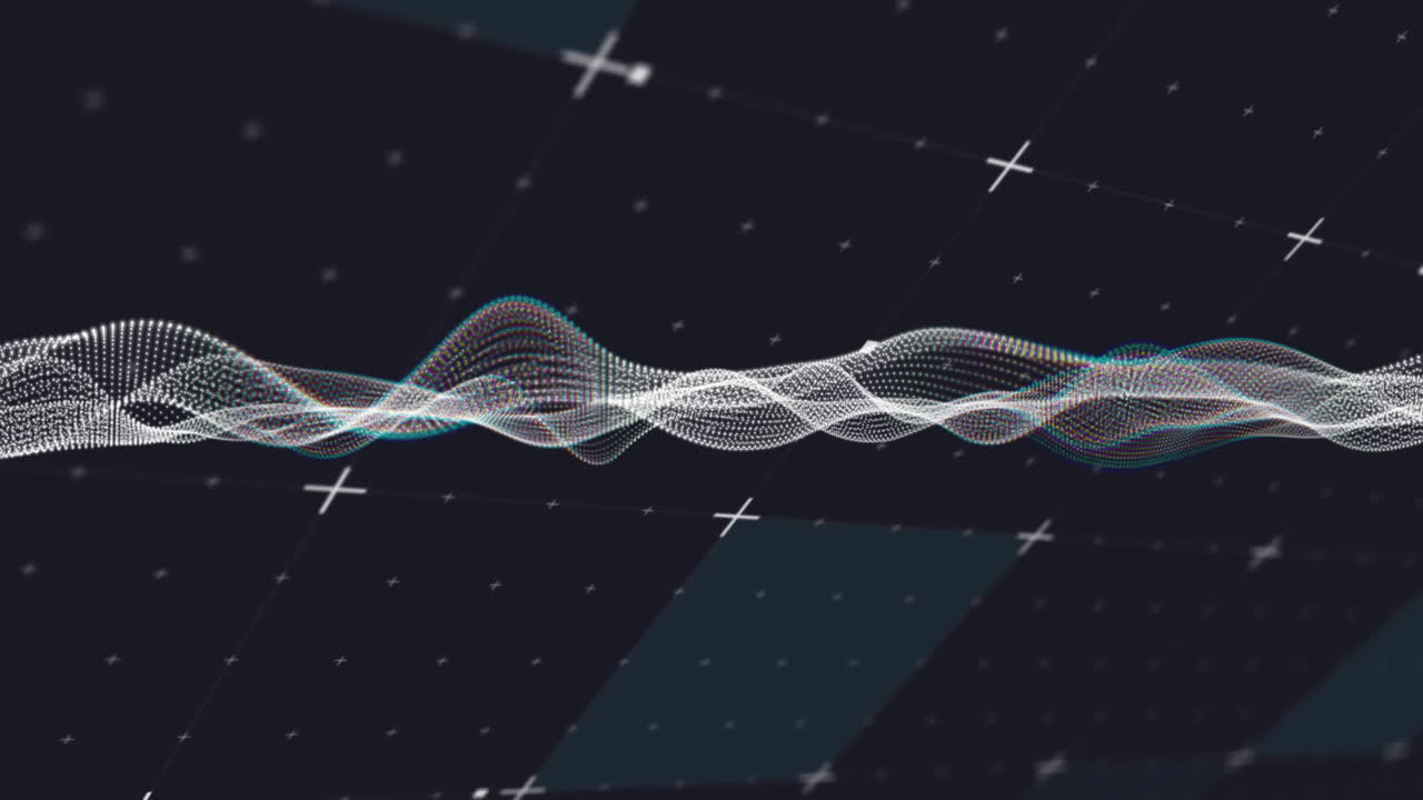 Animating digital wave pattern with intersecting lines and dots on dark ...
