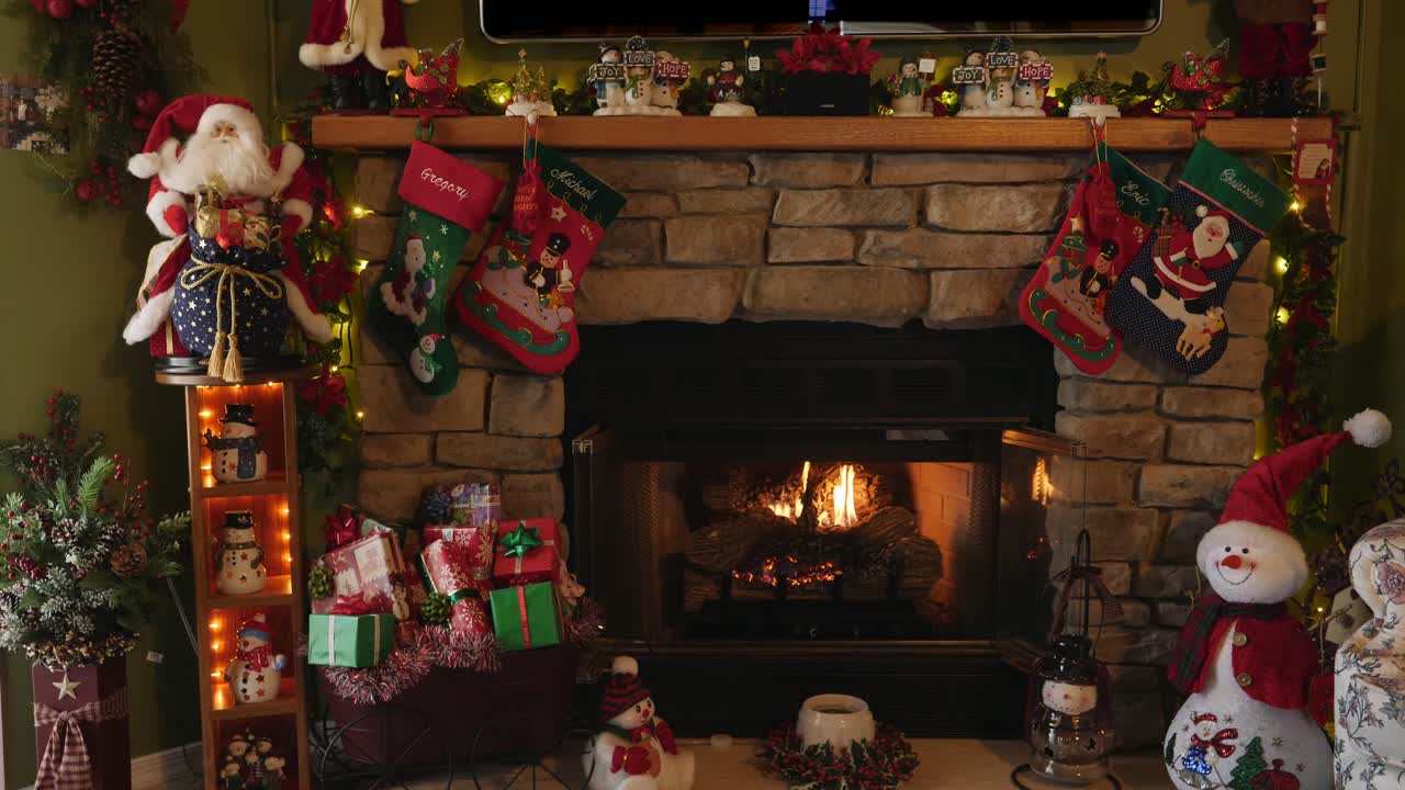 Indoor christmas scene with fireplace Premium Stock Video Footage