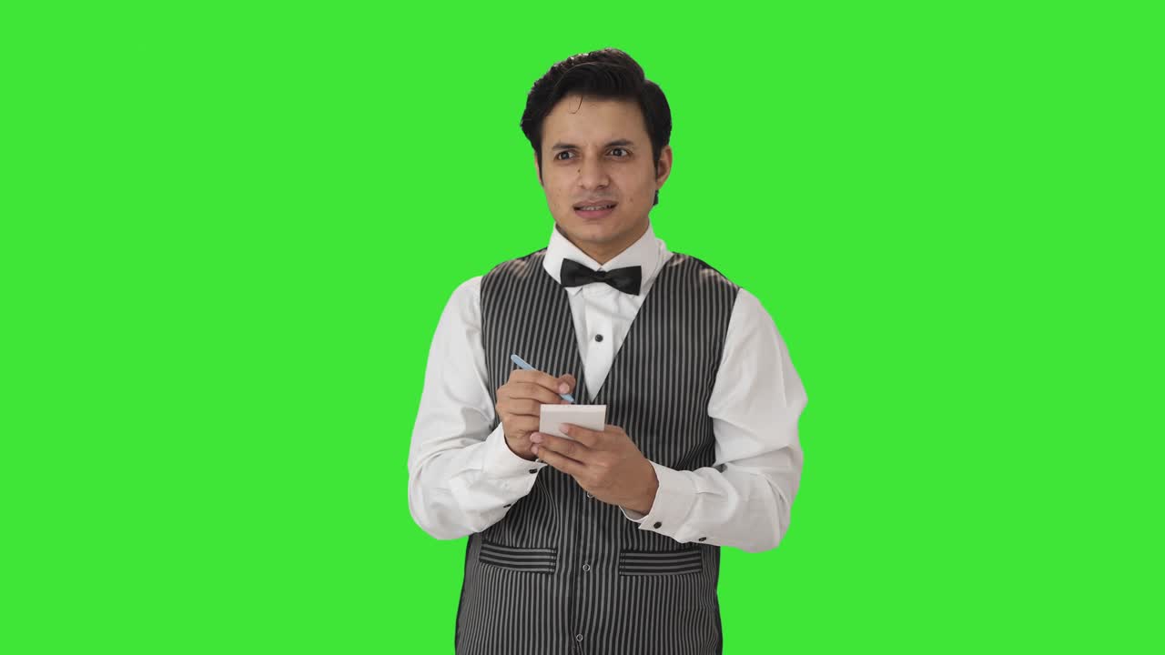 Confused Indian Waiter Taking Order Green Screen Free Stock Video ...
