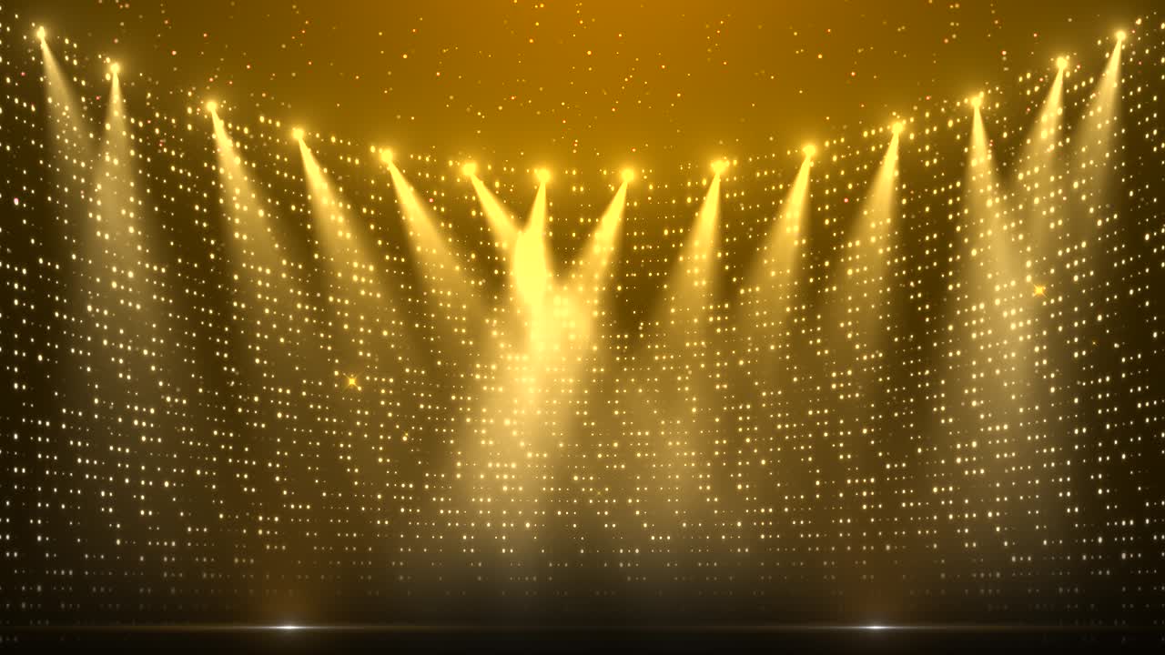 4k golden particle light spot flashing award party stage background ...