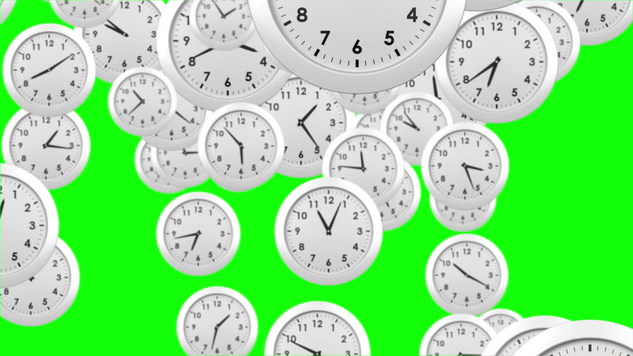 Falling clocks on green background Premium Stock Video Footage