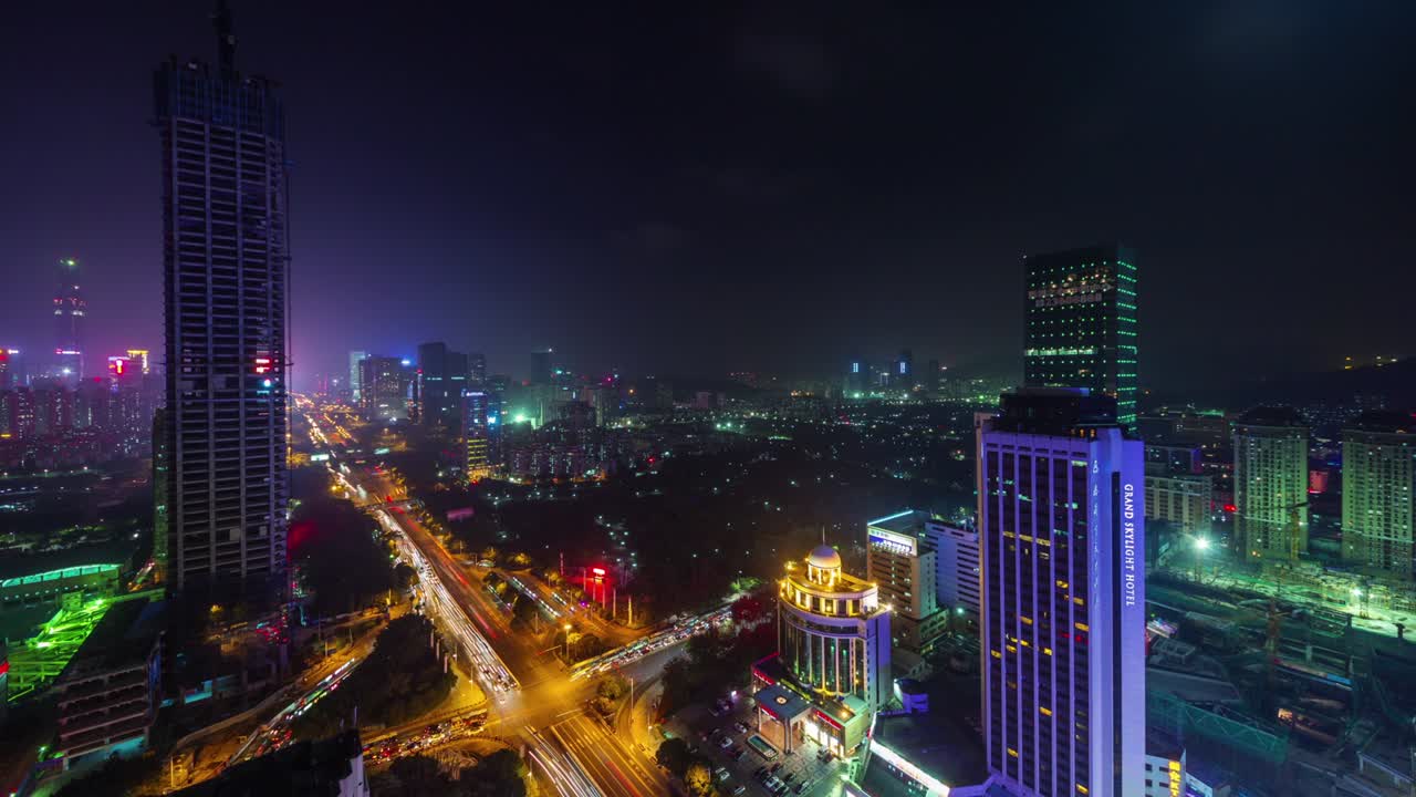 China shenzhen night light city roof top panorama 4k time lapse ...