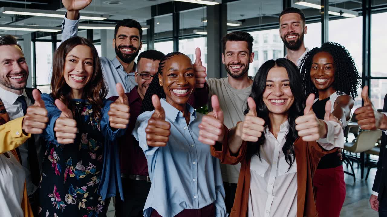 Group of diverse professionals smiling in an office setting, captured ...