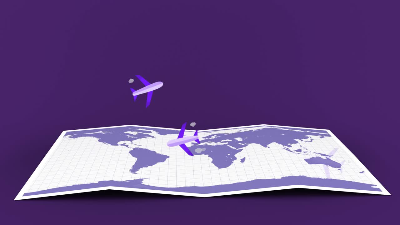 Premium stock video - Animation of planes moving over world map