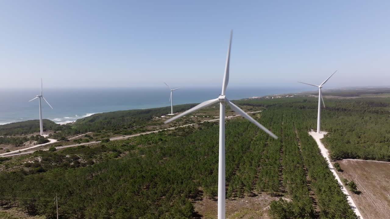 Coastal wind farm Premium Stock Video Footage