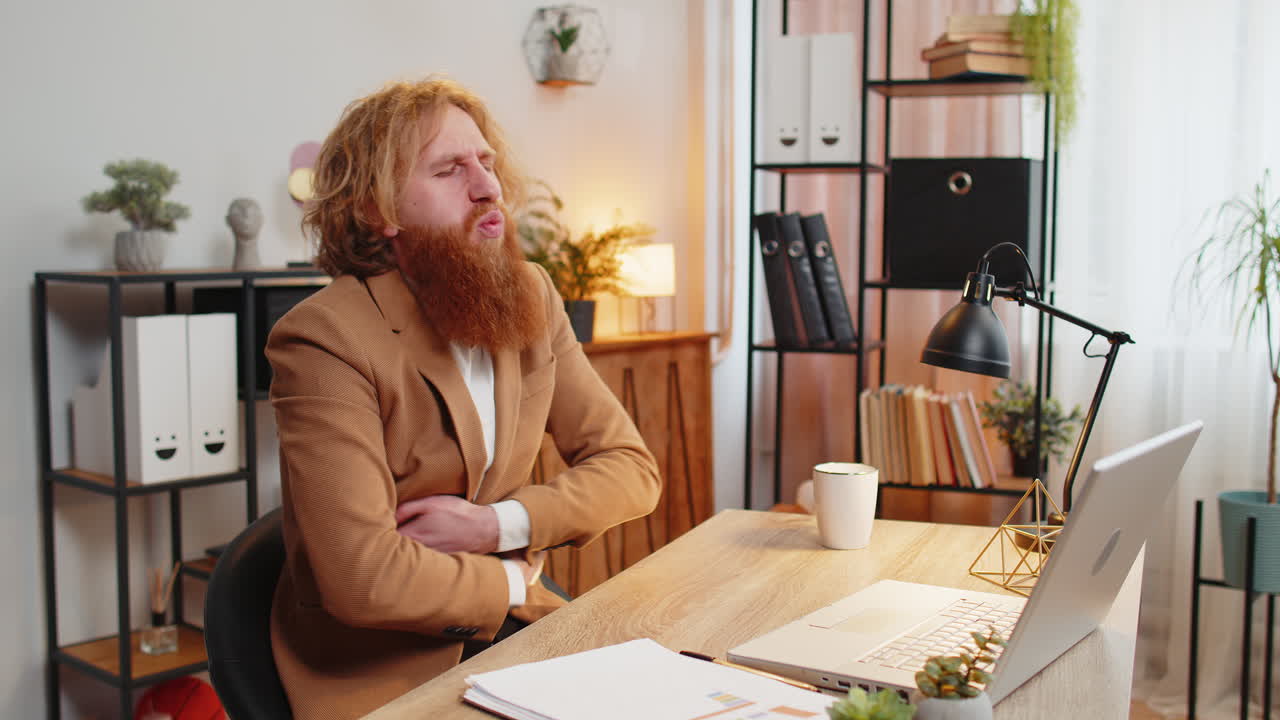 Premium stock video - Ill sick man feeling overeating pain touching ...