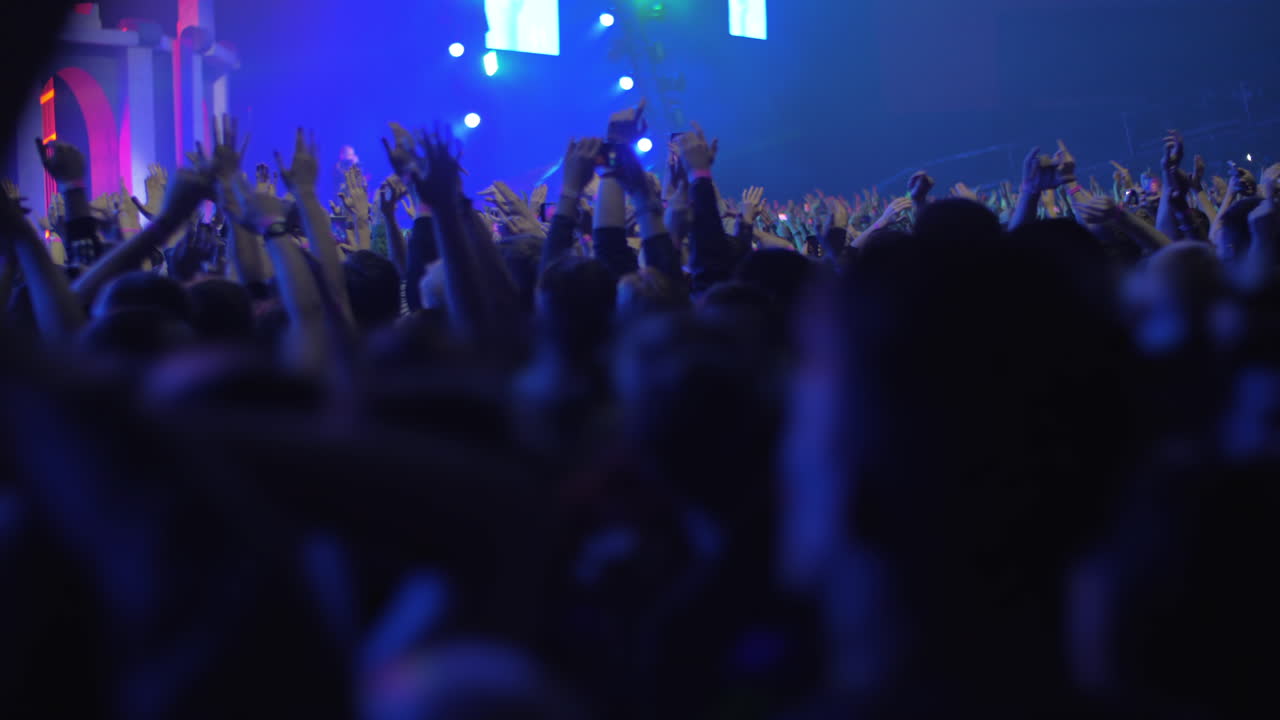 Happy and excited audience dancing at the concert Premium Stock Video ...