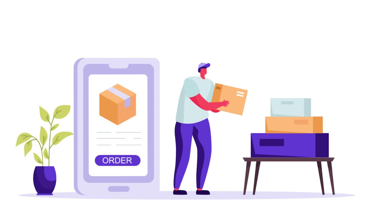 Premium stock video - Online Order and Delivery in Flat 2D Animation 4K