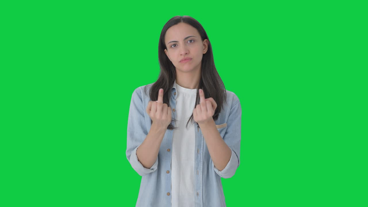 Angry Indian Girl Showing Middle Finger Green Screen Free Stock Video ...