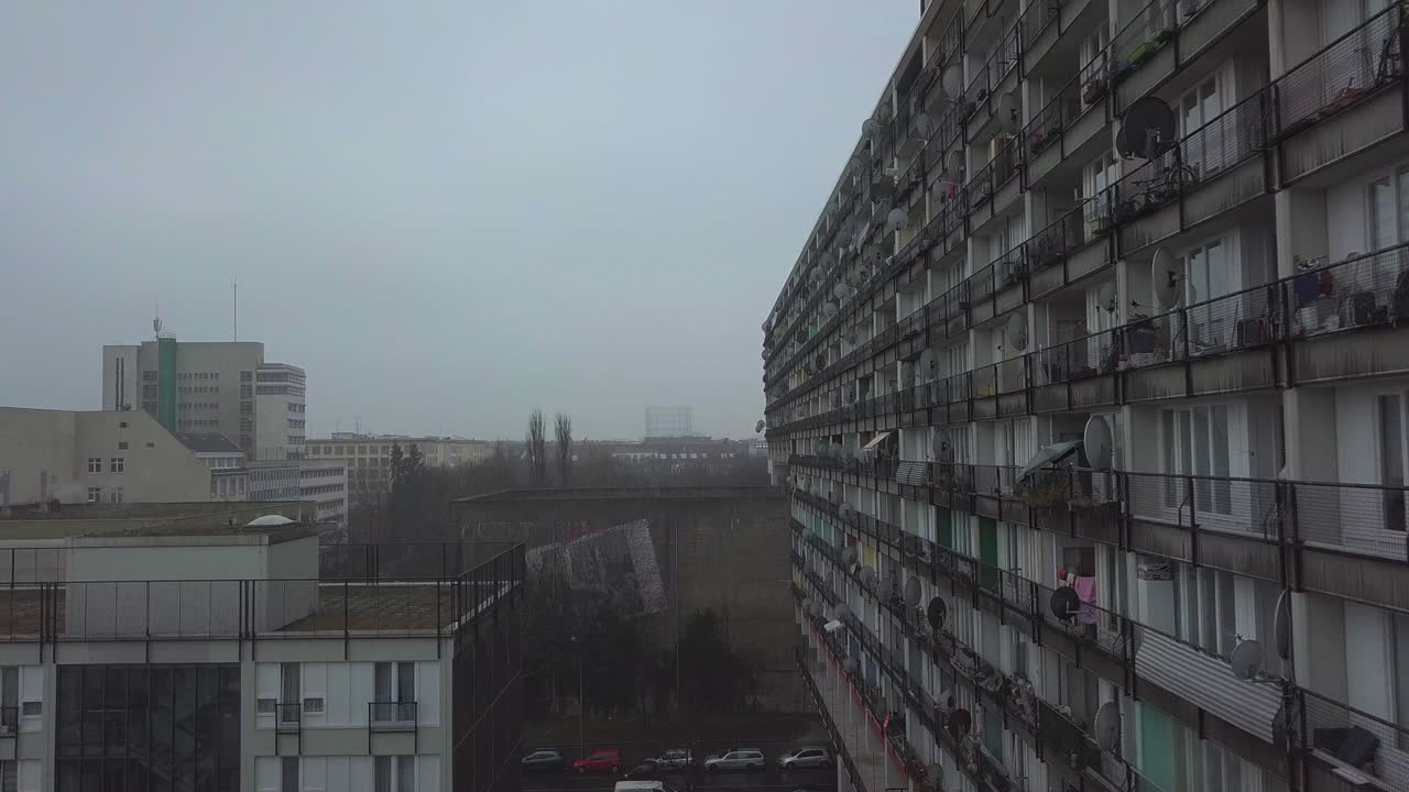 Scenic Shot Next To Big Grey Apartment Complex, Ghetto Block Building ...