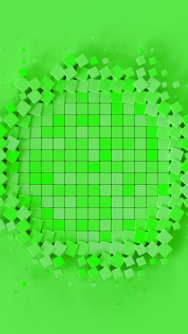 Bright Green Geometric Cube Burst Vertical Circular Structure. Looped ...