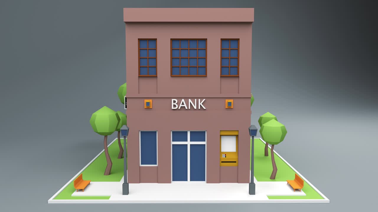 3d bank animation 4k with bank name on it. | freepik