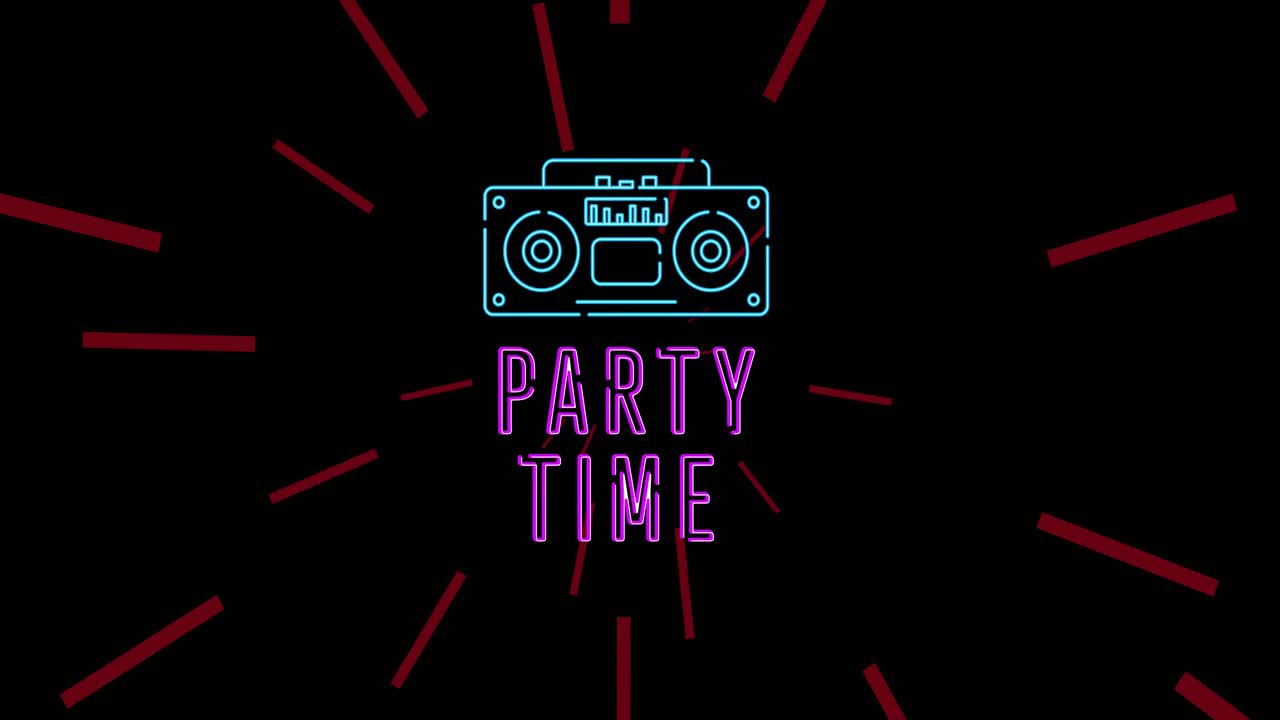 Premium stock video - Animation of neon party time and retro radio on ...
