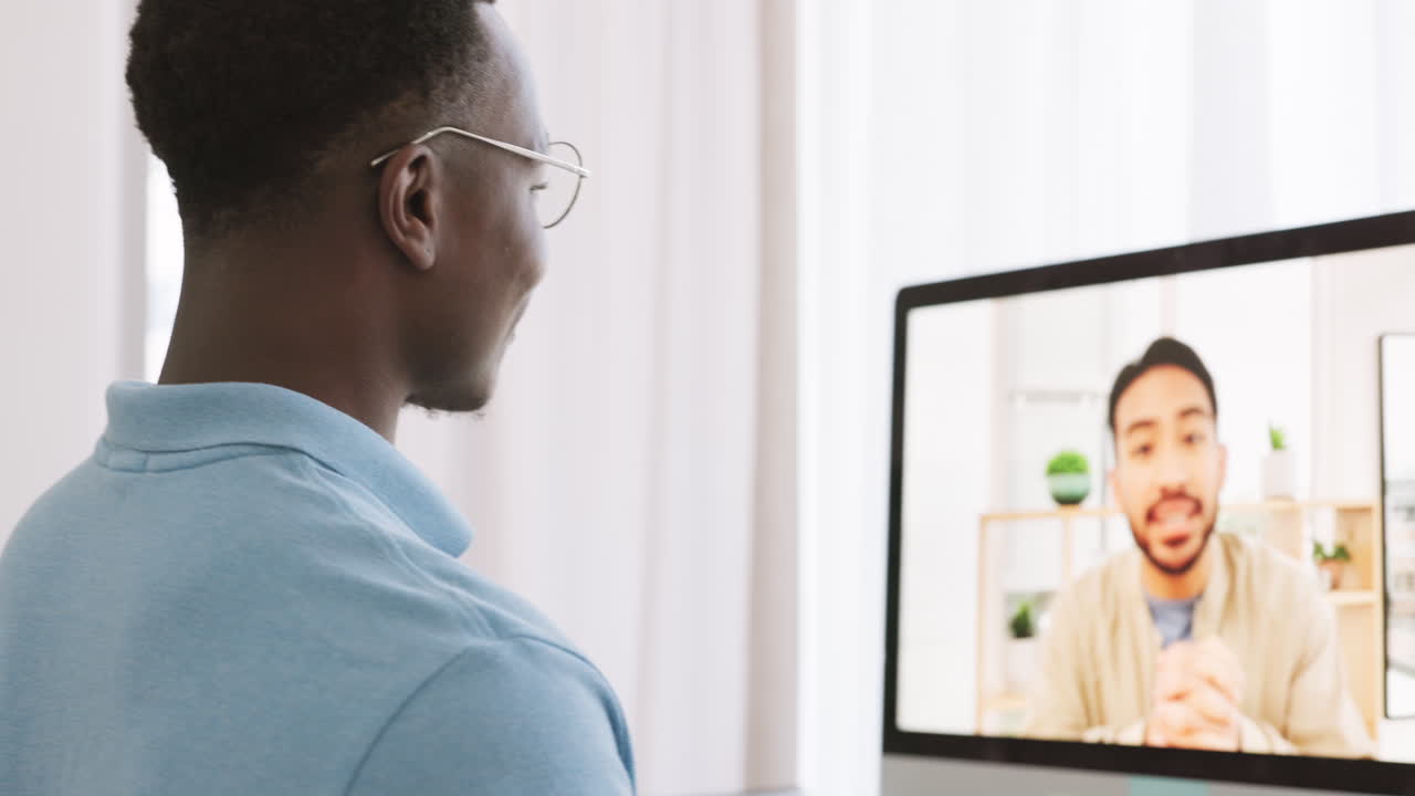 Premium stock video - Video call, screen and men with communication