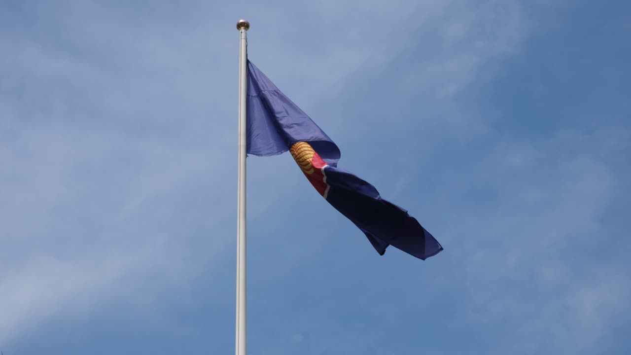 Premium stock video - Asean flag flying to the right with some wind ...