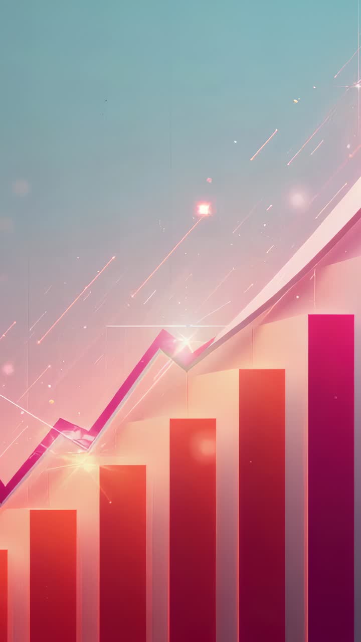 Vertical video: Animating five-bar chart rising on teal sky, magenta ...