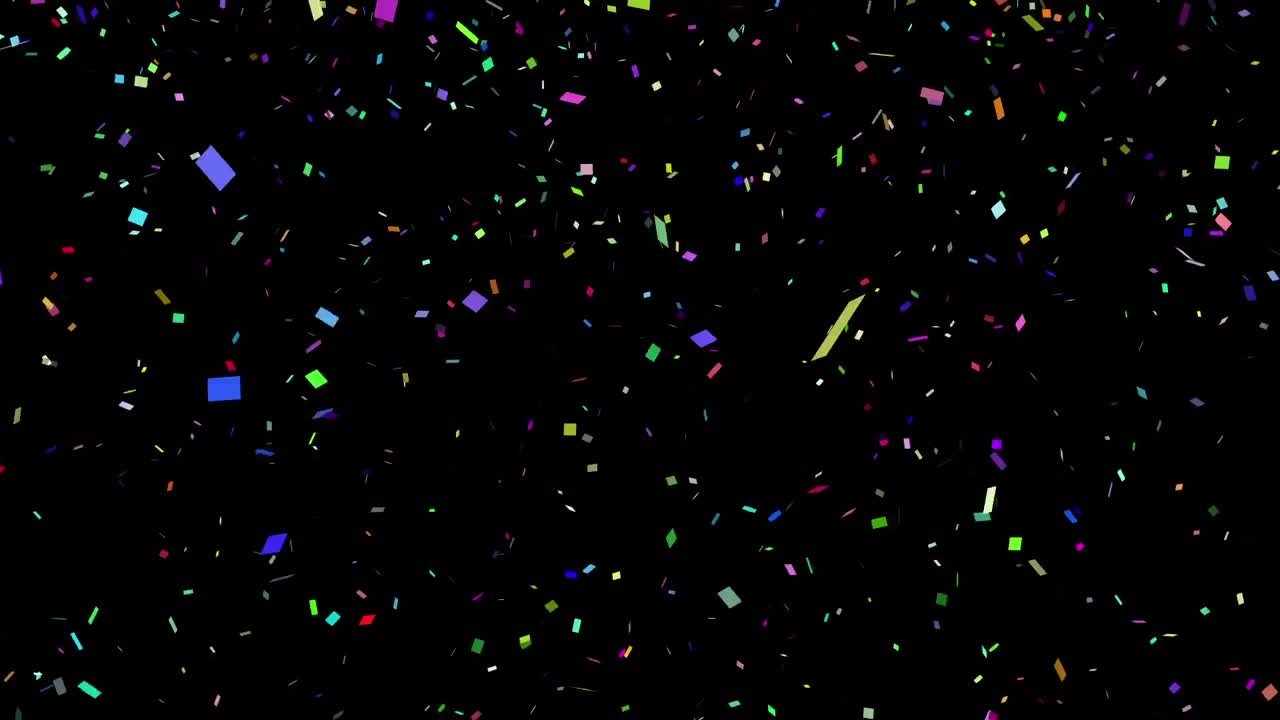 Premium stock video - Animation of snow and colourful confetti falling over black background