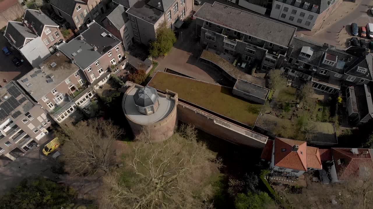Top Down Reveal And Fly Over Historic Bourgonje Stronghold Tower And ...