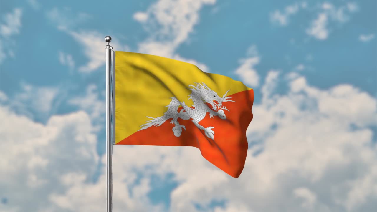 Flag Of Bhutan Waving In The Blue Sky Realistic 4k Video Free Stock ...