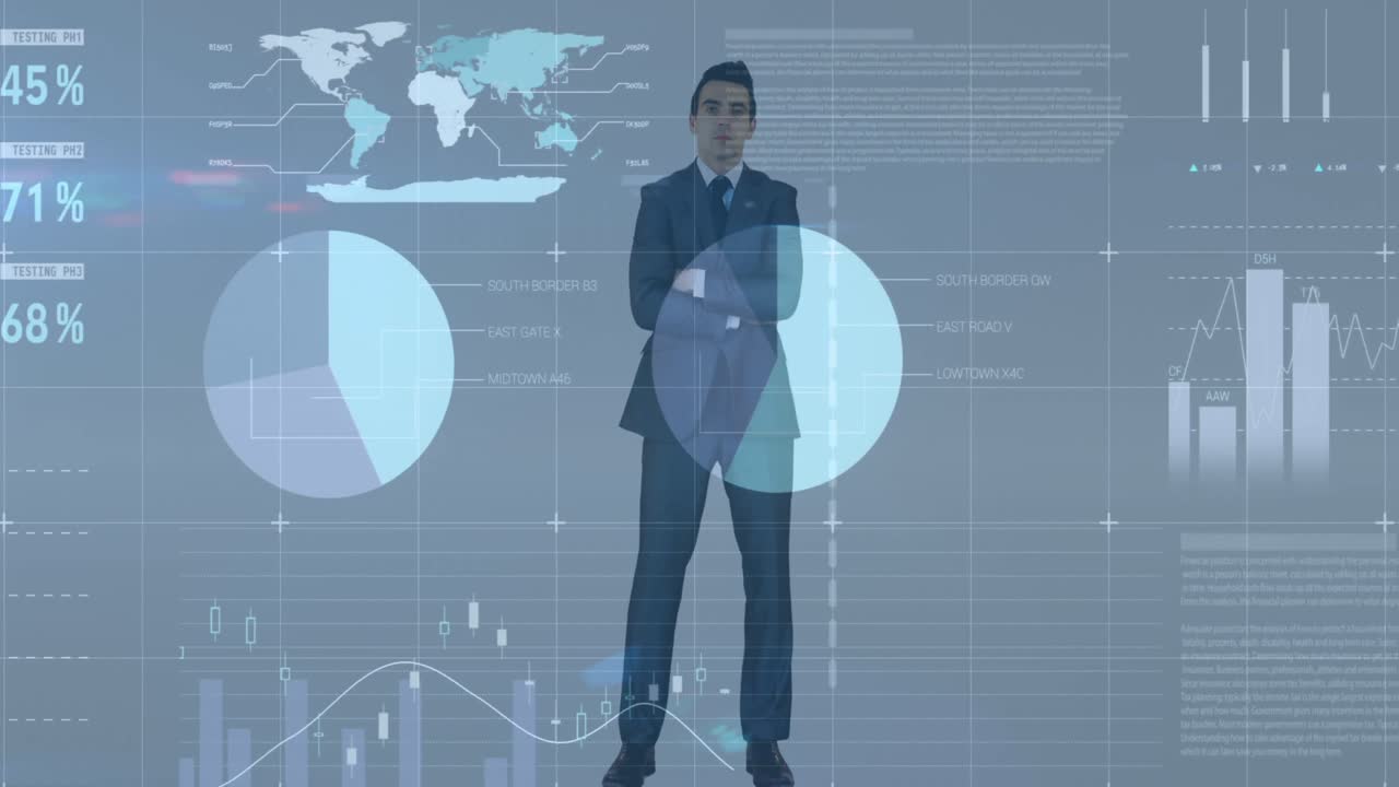 Premium stock video - Statistical data processing over portrait of ...