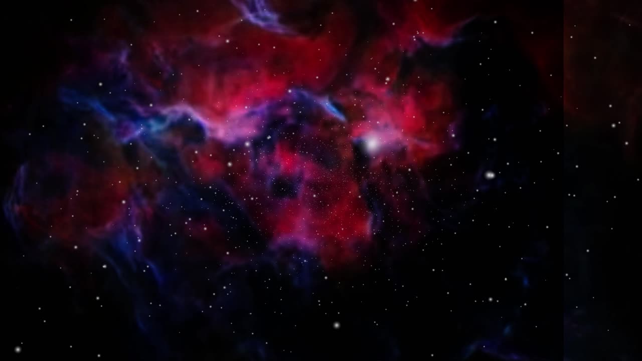 Premium stock video - Red nebula clouds floating in the universe, deep space