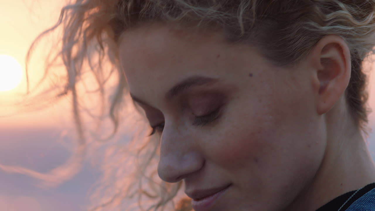 Premium Stock Video Close Up Portrait Of Beautiful Blonde Woman