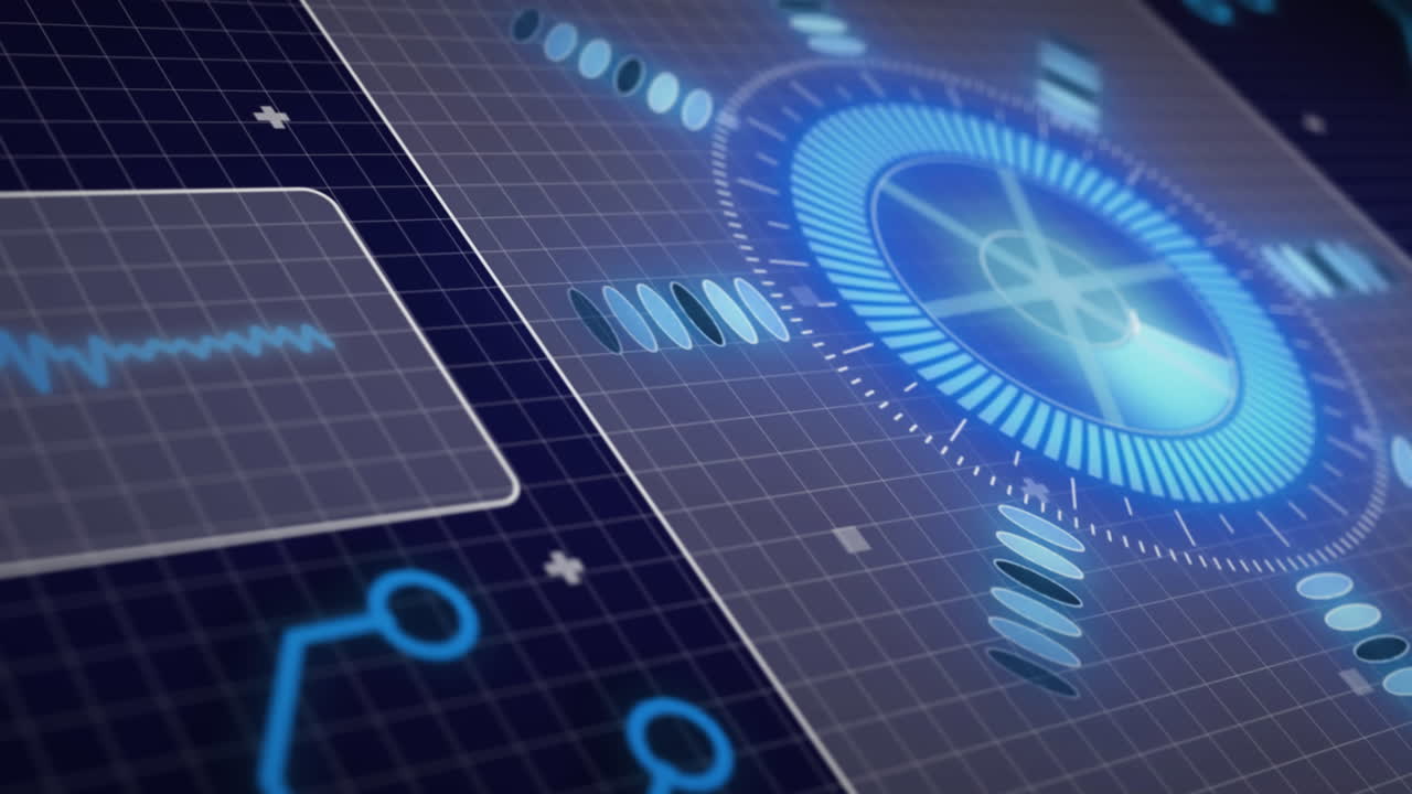 Premium Stock Video Animation Of Interface With Round Scanner And Microprocessor Connections