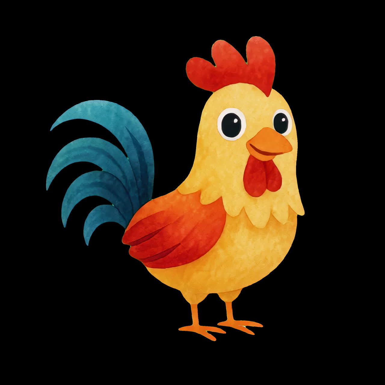 Colorful rooster illustration animation isolated asset, transparent 4K ...