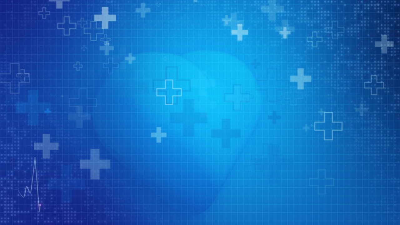 Moving geometric symbols of crosses and pluses. Blue abstract ...